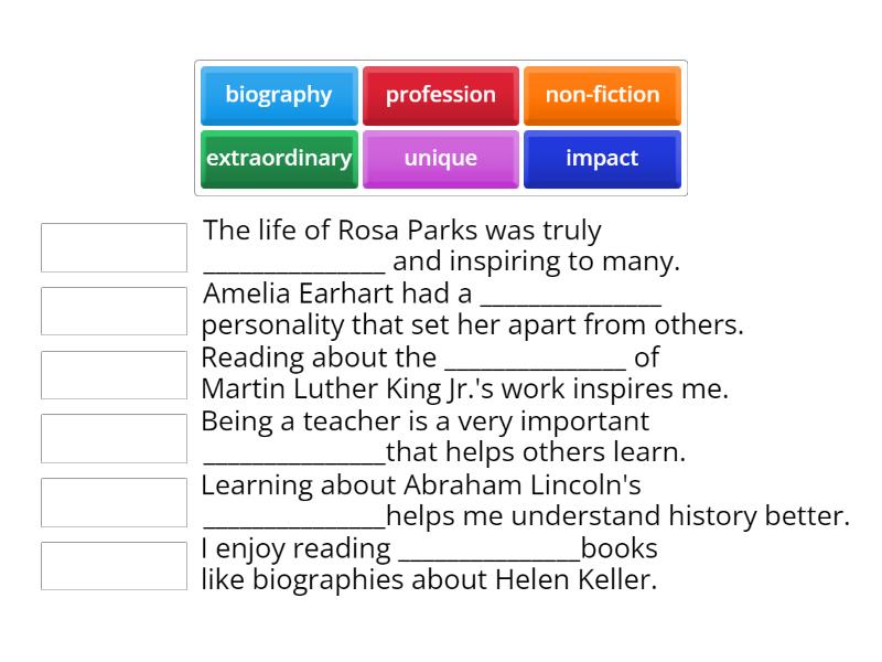 Biography vocabulary gap fill - Une las parejas