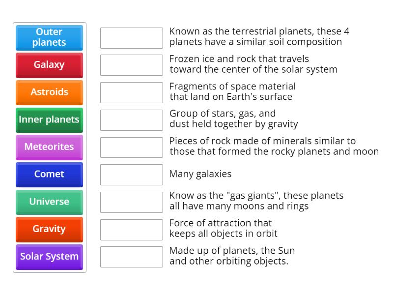 Solar System Vocabulary - Match up