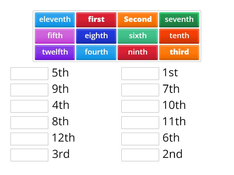 Ordinal Numbers - Match up