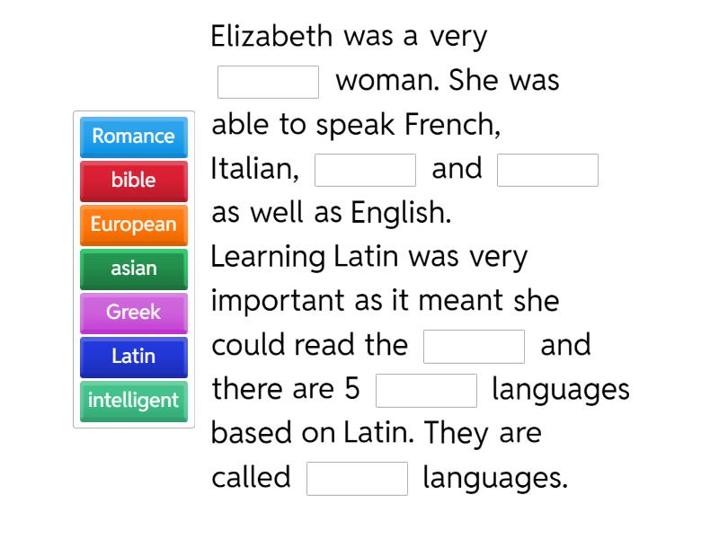 Elizabeth languages - Complete the sentence