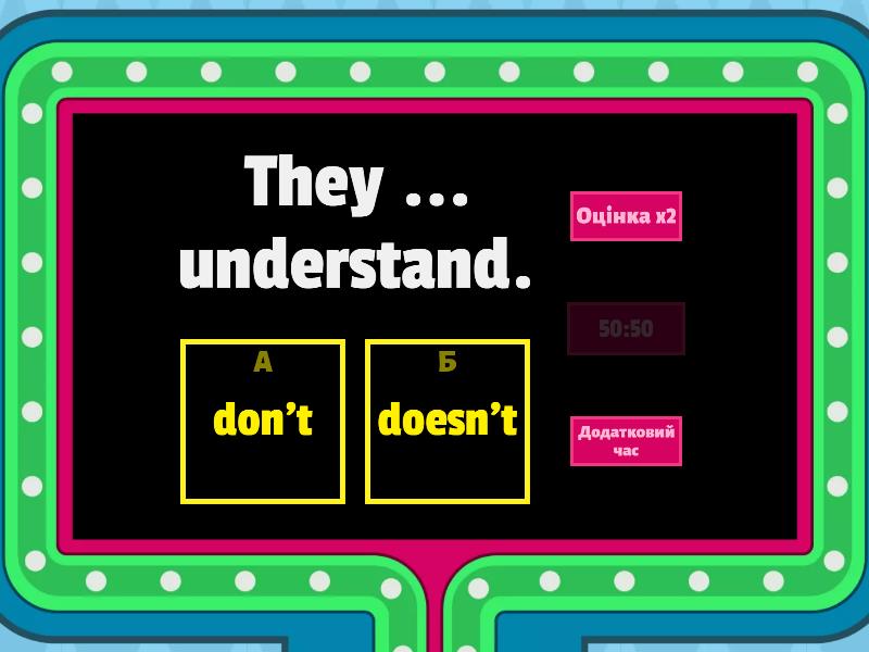 Present Simple Negative Forms Gameshow Quiz