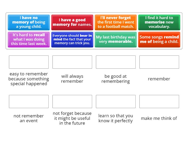 Roadmap B2 3A memory vocabulary - Match up