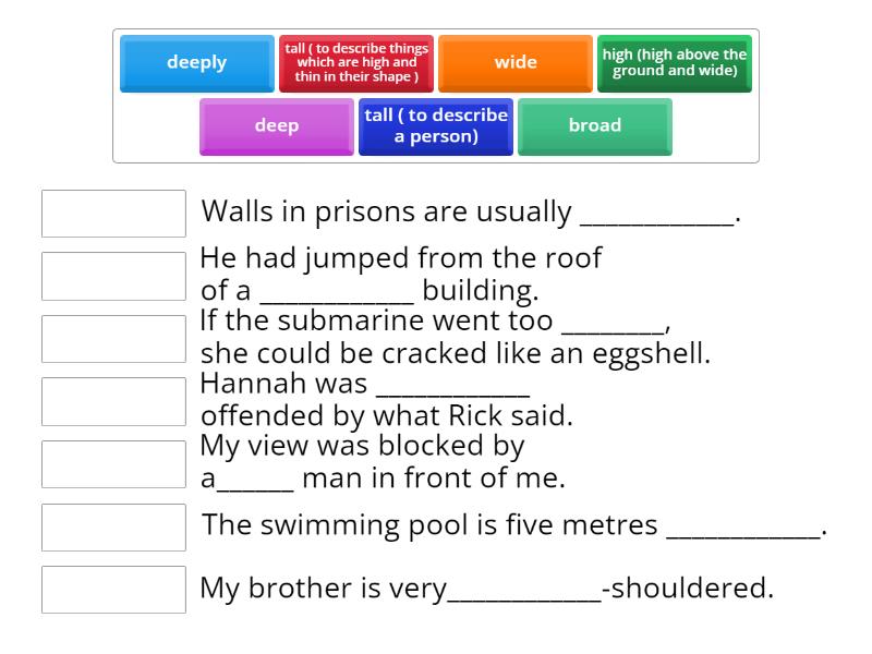 High/tall/ wide/broad - Match up