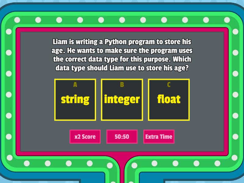 G7 quiz on data types in python - Gameshow quiz