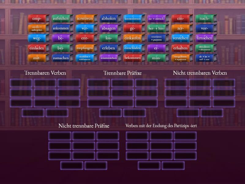Partizipien der verschiedenen Verben - Group sort