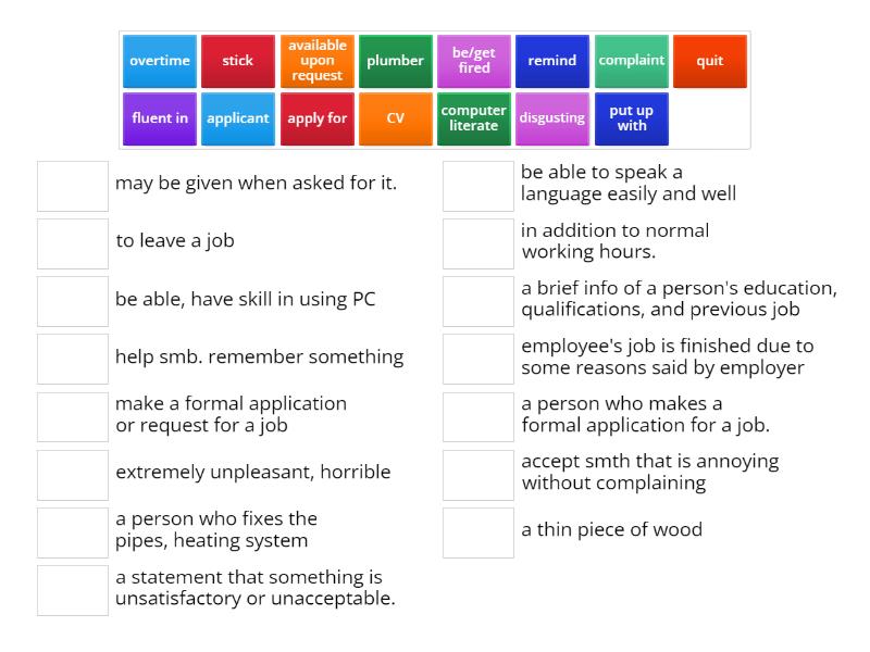 Units 7c+7d. Vocabulary. - Match Up