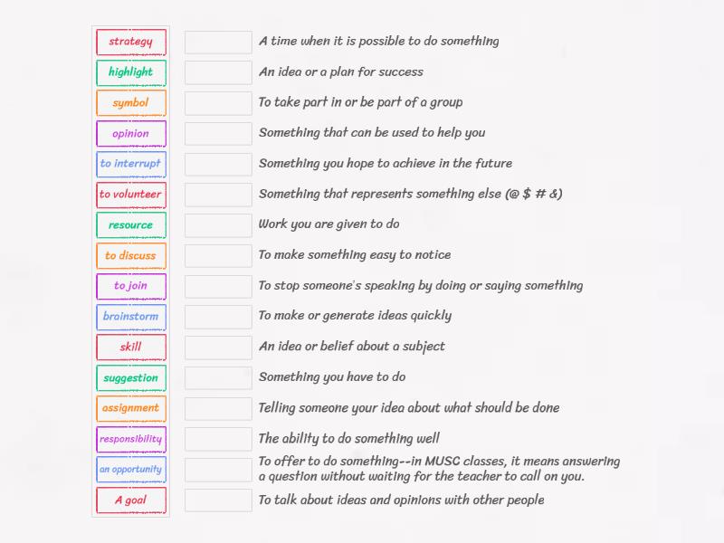 Study Skills Vocabulary - Match up