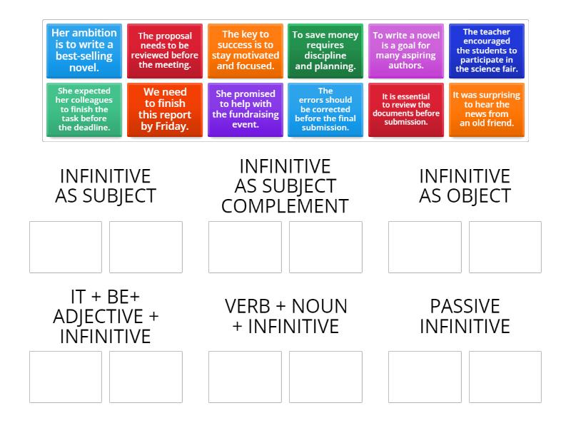 AG2 - U9 - USES OF THE INFINITIVE - Ordenar por grupo