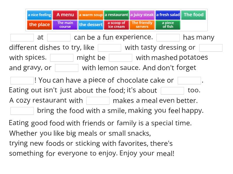 Definite and Indefinite articles_About food_lvl3 - Completar la frase