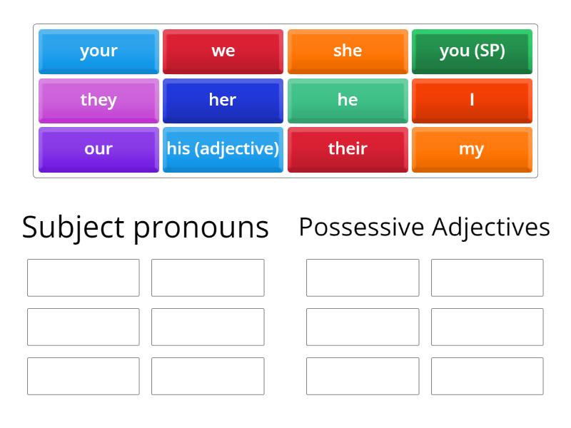 Subject pronouns vs Possessive Adjectives - Group sort