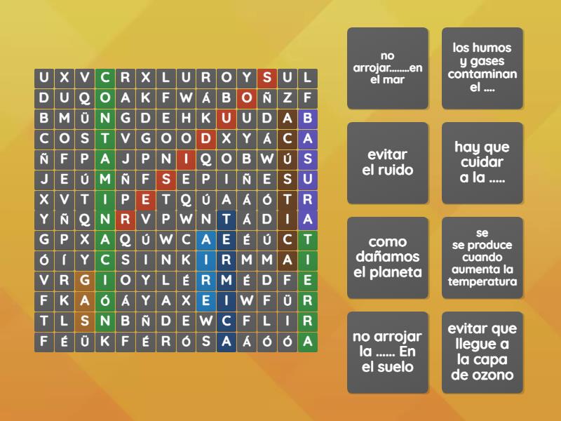 Contaminación ambiental - Sopa de letras
