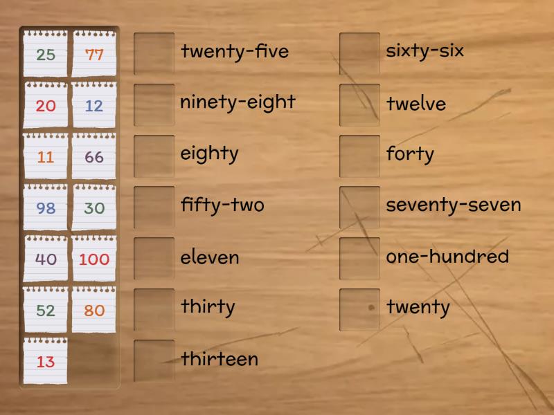 Numbers 1-100 - A1 - Match up