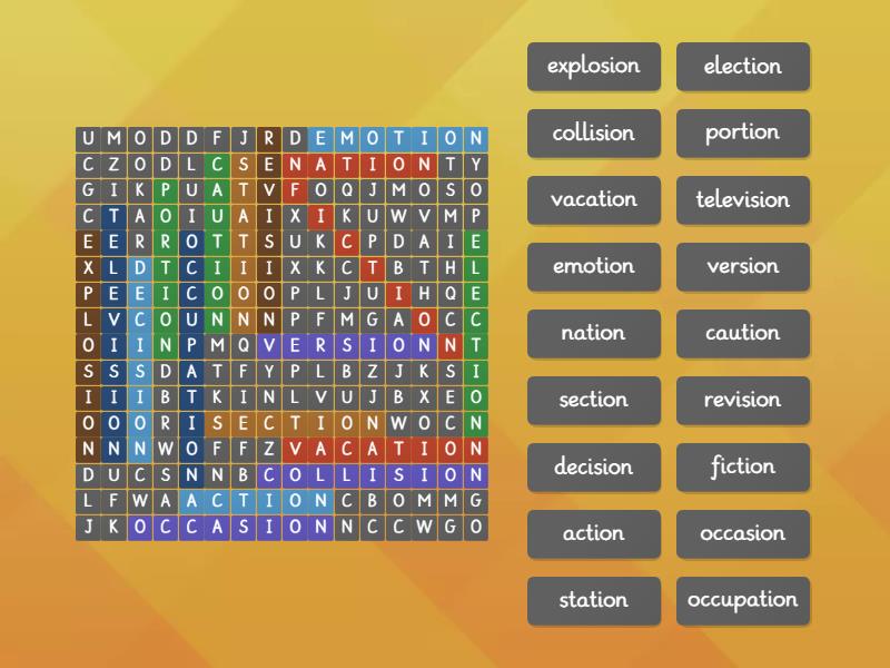 tion and sion - Wordsearch