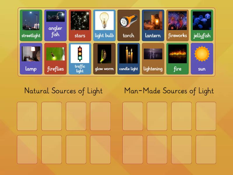 Natural or Man-Made Sources of Light - Group sort