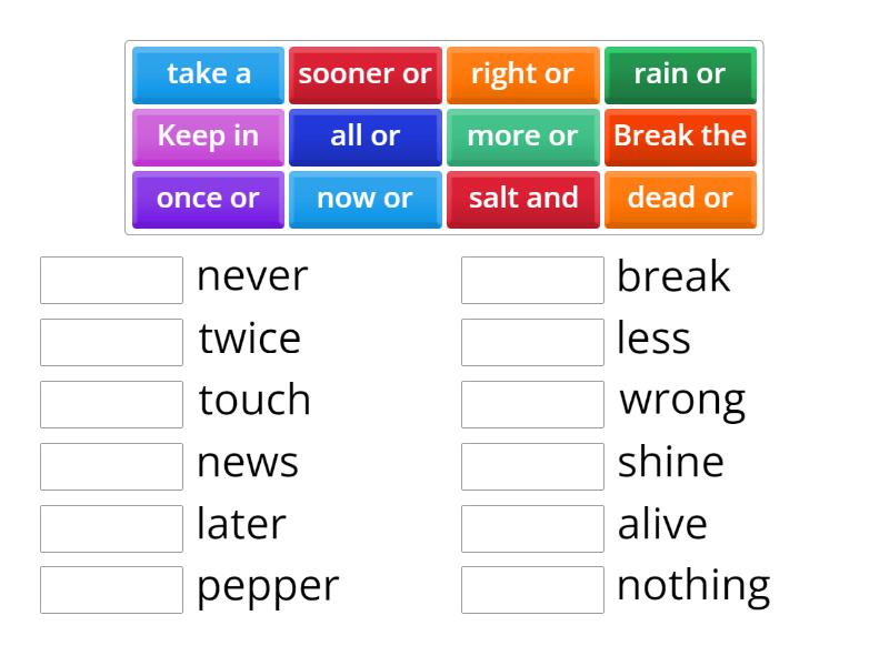 Collocations - Word pairs - Match up