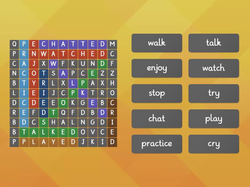 Simple Past Regular Verbs Wordsearch