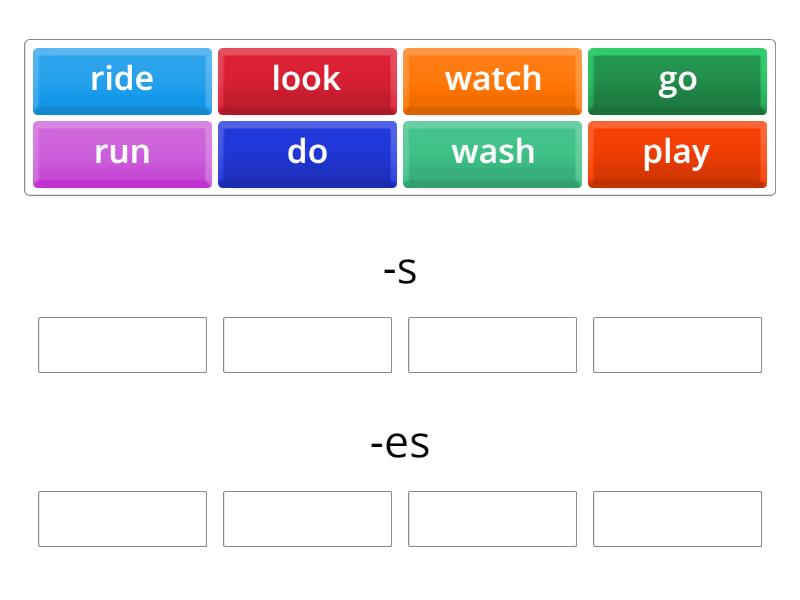 FH3. Lesson 5. Present Simple (-s/-es). Match. - Classificação em grupos