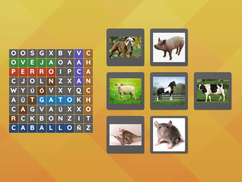 animales mamiferos - Sopa de letras