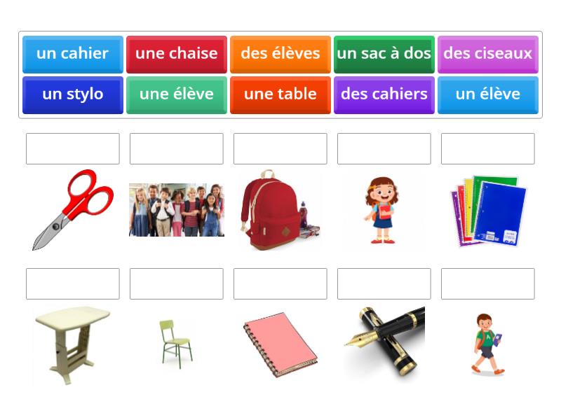 Vocabulaire : dans la salle de classe. - Match up