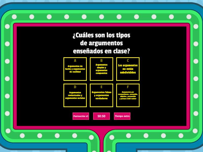Ejercicio - Tipos de Argumentos - Gameshow quiz