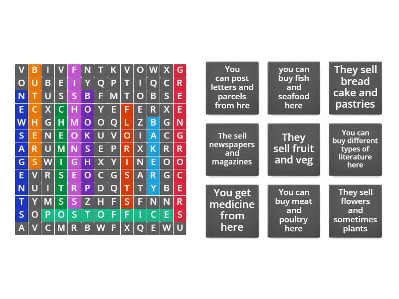 Shops names - Wordsearch