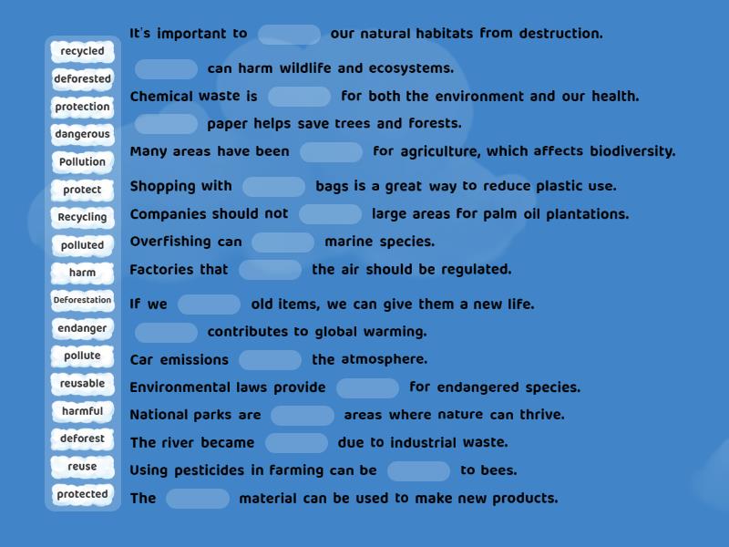 Environment vocabulary - Complete the sentence