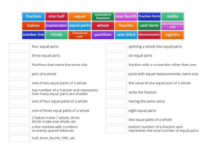 Fraction Vocabulary - Match up