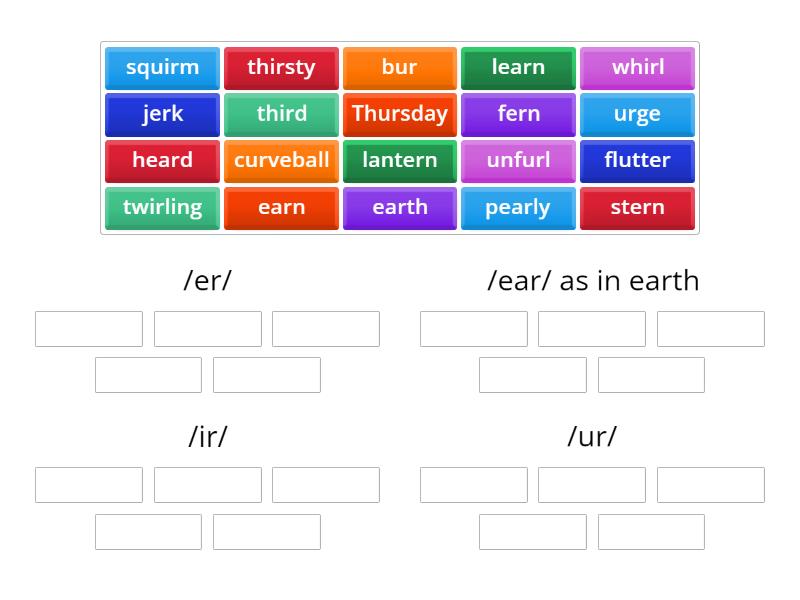 (5) /er/ Spelled: er,ir,ur,ear - Group sort