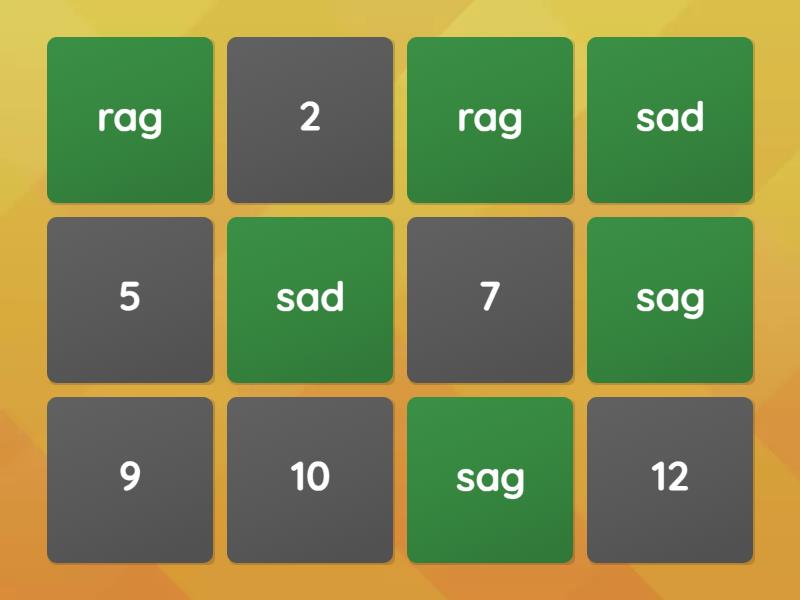 Matching 1.1 sag, rag, sad, sat, rat, map - Matching pairs