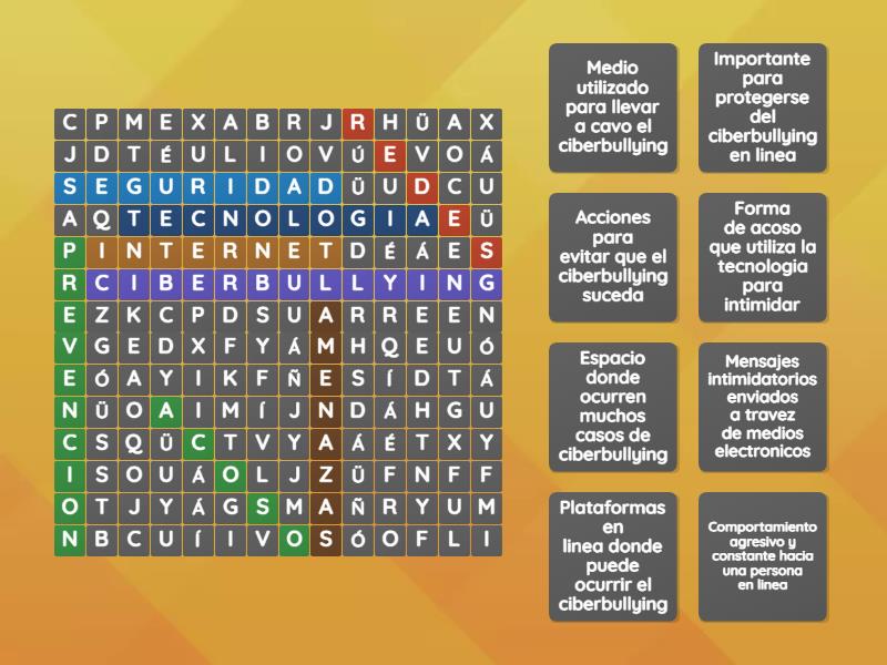 Ciberbullying sopa de letras - Wordsearch