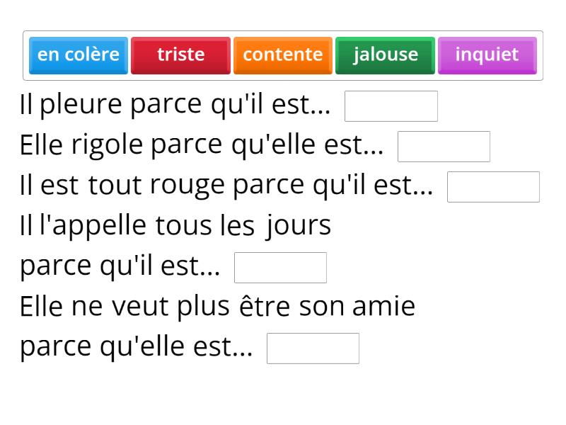Les sentiments - Complete the sentence