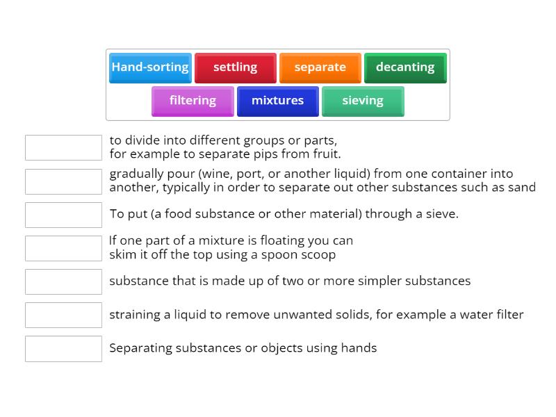 TERMINOLOGY FOR MIXTURES - Match up