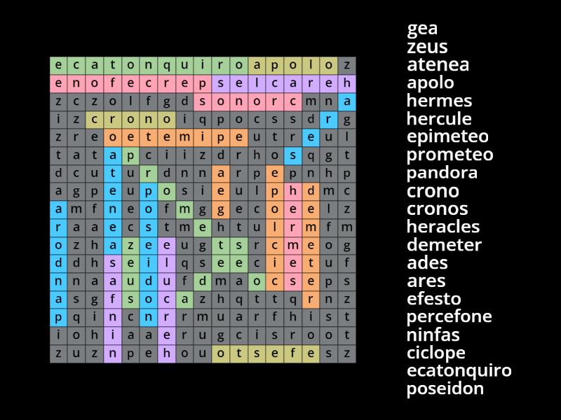 DIOSES TITANES Y CRIATURAS GRIEGAS - Sopa de letras
