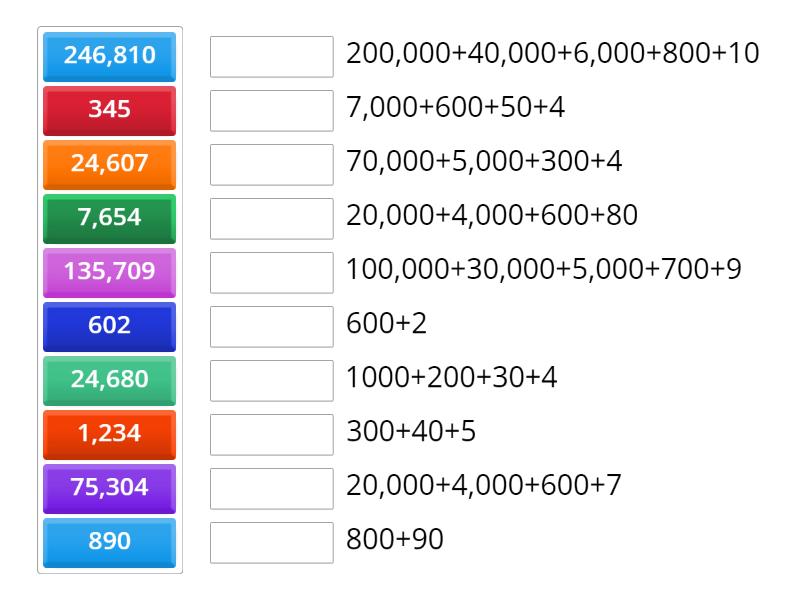 expanded form - Match up