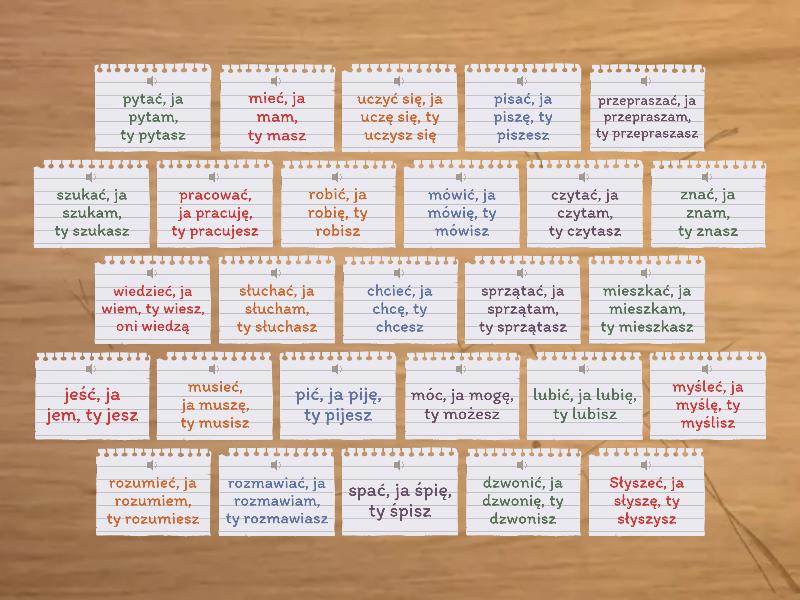 Podstawowe czasowniki (ENG-PL). 1,2,3 koniugacja - Flip tiles