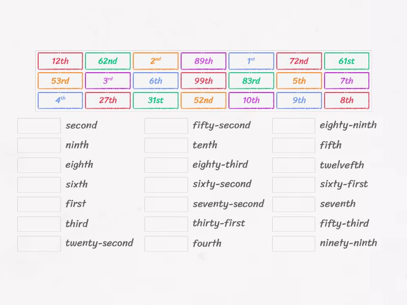 Ordinal numbers match - Match up