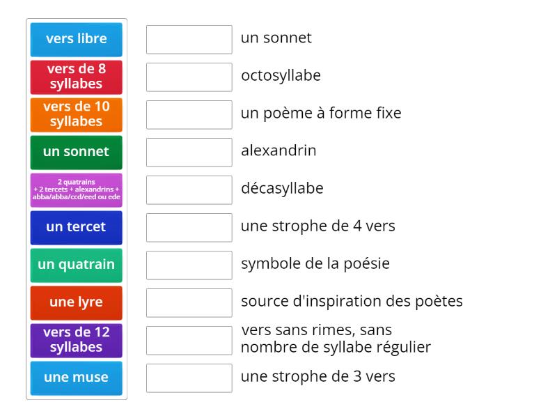 Vocabulaire de la poésie - Match up