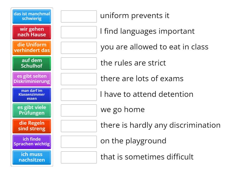 Year 10 Autumn Reading Assessment School Topic - part 1 - Match up