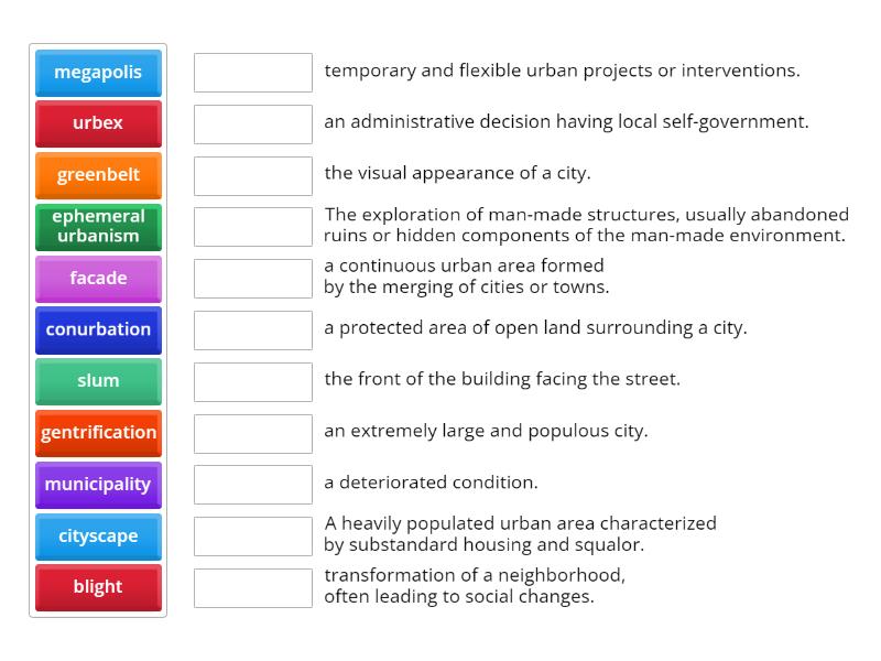 Urban Definitions - Match up