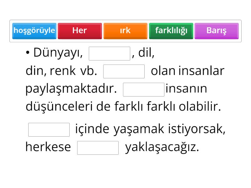 Hoşgörü 7C ESEO - Complete the sentence