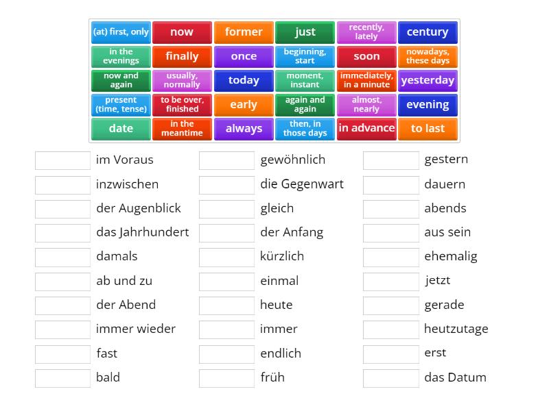 AQA GCSE German vocabulary - expressions of time part 1 - Match up