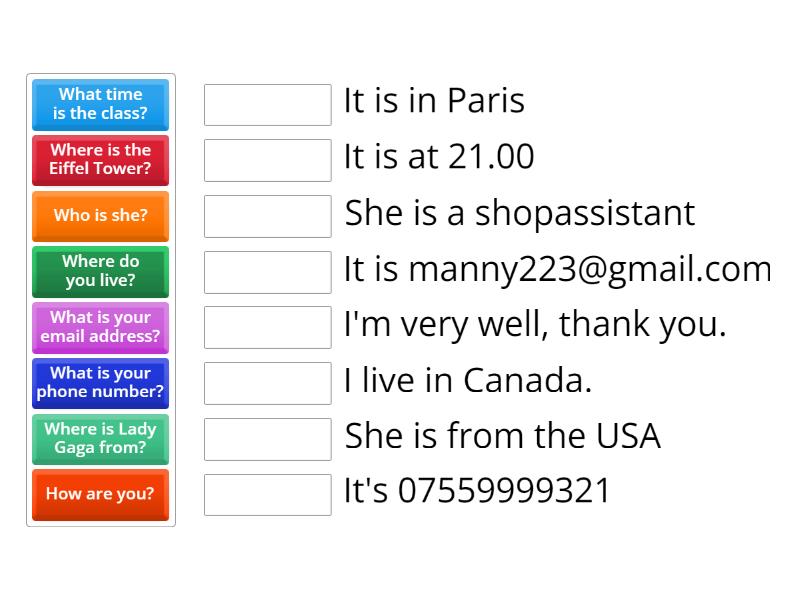 Match questions and answers - Match up