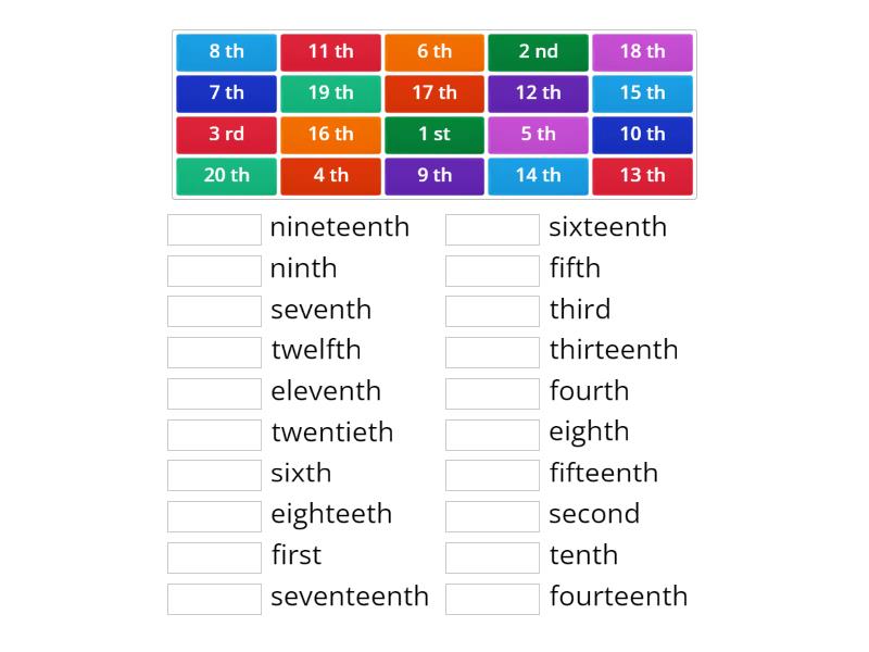 Ordinal numbers 1 - Match up