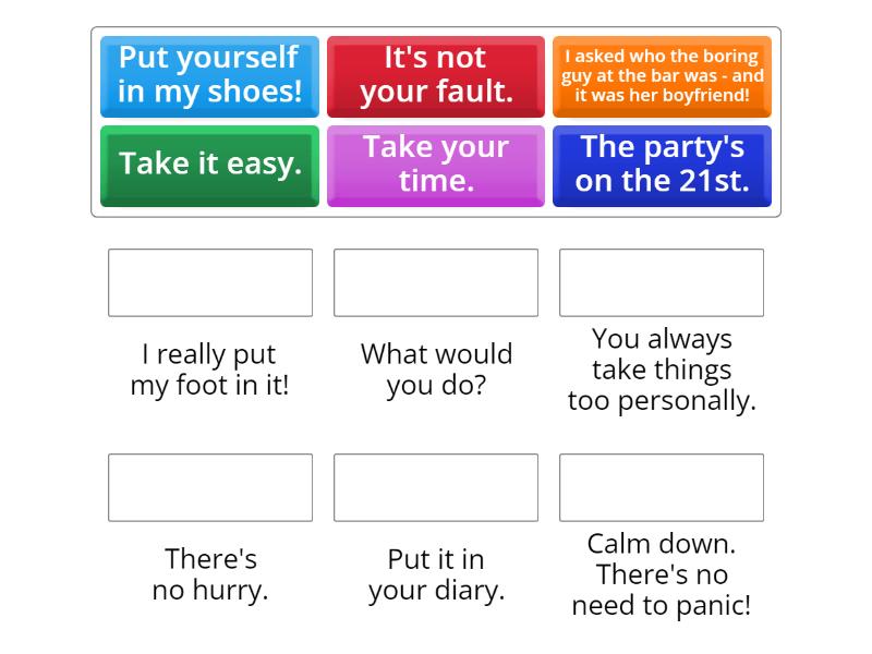 Match the sentences (put vs take) - Une las parejas