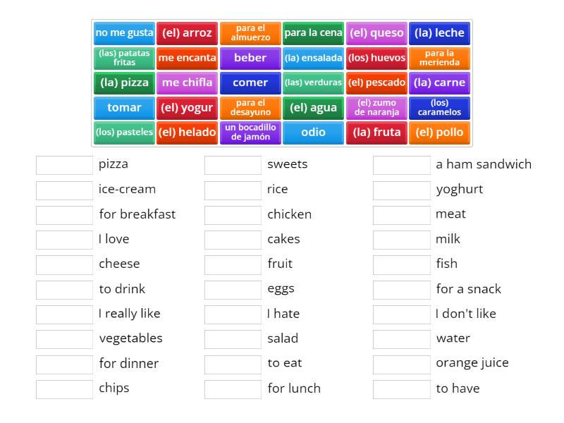 ¿Qué te gusta comer? - Match up