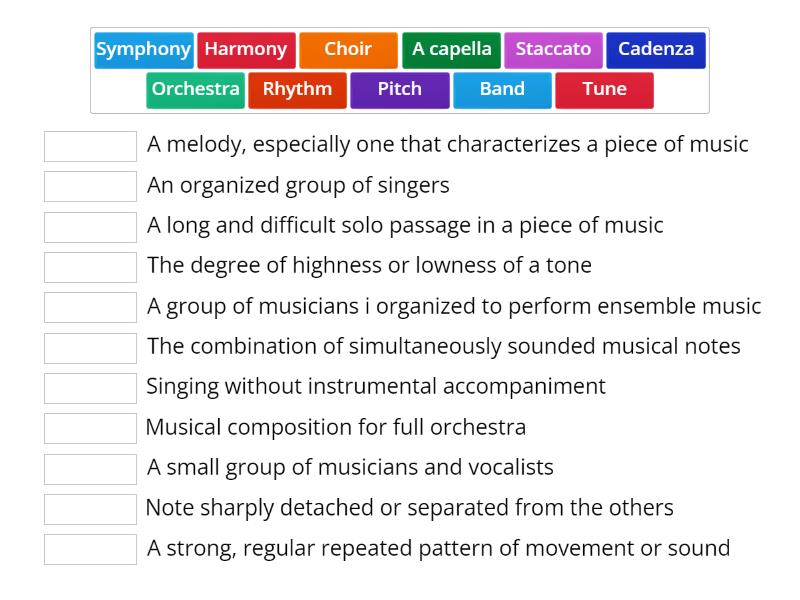 LO: To match musical vocabulary to its definition - Match up