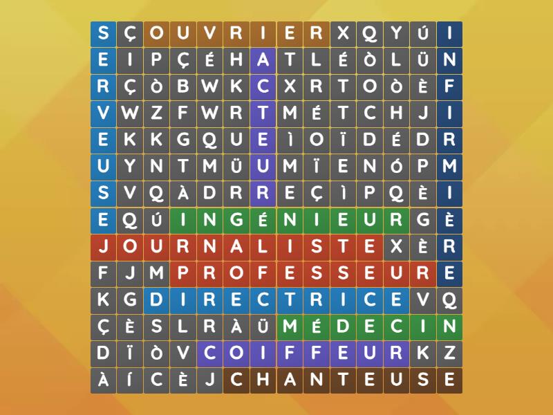 Les Métiers - Wordsearch