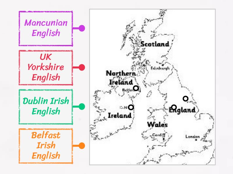 Where is each dialect spoken in Great Britain? - Labelled diagram