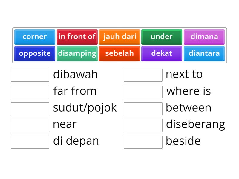 evaluasi materi preposition - Match up