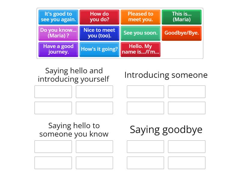SAYING HELLO AND GOODBYE - Group sort
